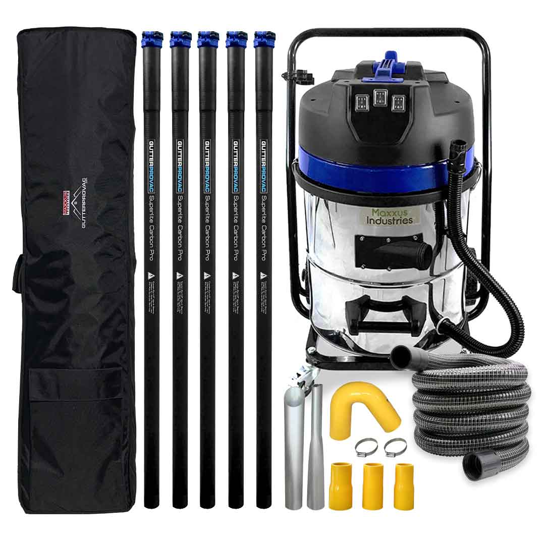 Gutter Vacuum Kit 16 Gal Vac, 20 Foot Carbon Clamping Poles, Carry Bag ...